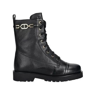 Twinset Leder-Schn&uuml;rstiefel mit Kette und Oval T - - Shoes - Damen - Schwarzk - 38 EU