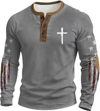 Generic Sweat-shirts pour homme avec imprim&eacute; croix, manches longues, demi-boutons, col en V, ample, doux, extensible, pour lint&eacute;rieur et lext&eacute;rieur, athl&eacute;tiqu