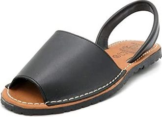 Avarcashop Sandales Menorquina pour femme en cuir véritable - Semelle intérieure rembourrée, Noir, 36 EU