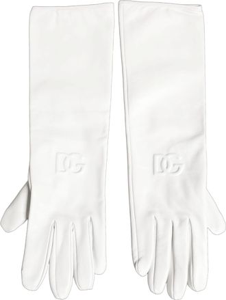 Dolce & Gabbana Embossed Logo Leather Gloves - White
