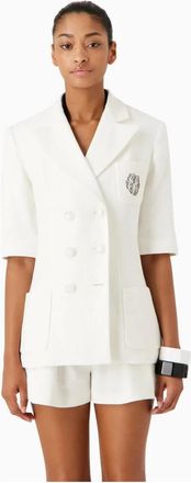 Emporio Armani Femme, Vestes, Blanc, Taille: 38 FR Veste Blazer en Tweed de Coton