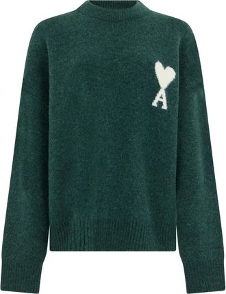 Ami Alpaka-Pullover mit Rundhalsausschnitt - - Knitwear - Herren - Gr&uuml;n - XS