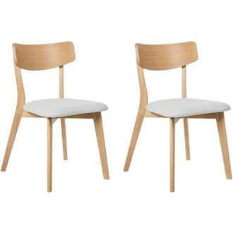 Beliani Lot de 2 Chaises de Salle &agrave; Manger R&eacute;tro Sans Accoudoirs Assise en Tissu Gris Structure en Bois Massif Clair Hope