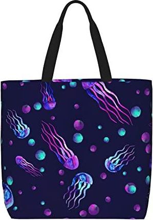 Generic Sac Fourre-Tout M&eacute;duses Phosphorescentes Sac &Agrave; Bandouli&egrave;re En Toile R&eacute;utilisable Personnaliser Sacs En Toile Pour Femmes, Pour Femmes, Burea, Filles, 