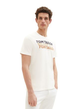 Tom Tailor Herren 1036426 T-Shirt mit Print, 10332-Off White, M