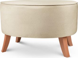 MG Design Ovaler Samt-Hocker 62 x 72 cm in Beige mit Holzbeinen - Gepolsterter Fu&szlig;hocker f&uuml;r Wohnzimmer oder Schlafzimmer