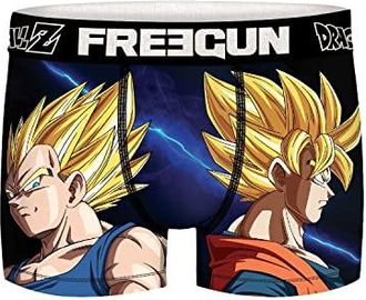 Freegun Caleçon Homme Vegeta, Sangoku, Boxer Homme, Dragon Ball Z, Infroissable et Agréable, Bleu, Jaune, Beige, Orange, Taille S