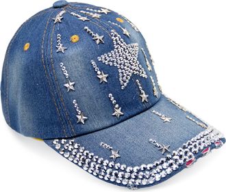 Glamexx24 Jeans Baseball Cap Damen Verstellbare Basecap mit Strasssteinen Atmungsaktive Baumwolle Baseballkappe f&uuml;r Outdoor Running Tennis Golf, Stern-Gross