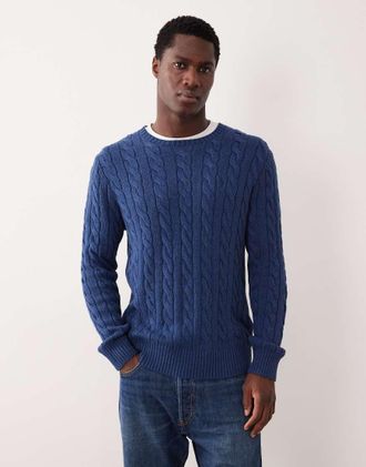 Polo Ralph Lauren Driver - Strickpullover aus Baumwolle in meliertem Marineblau mit Markenlogo und Zopfmuster
