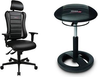 Topstar Sitness Racer RS inkl. Armlehnen und Kopfstütze, Bürostuhl, Gamingstuhl, Schreibtischstuhl, Stoff und Topstar Sitness Racer Bob Sitzdrehhocker, schwar