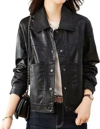 Generic Vestes de moto courtes en similicuir pour femmes, tenues de printemps tendance, manteaux dhiver hauts v&ecirc;tements 2026, Noir, XL