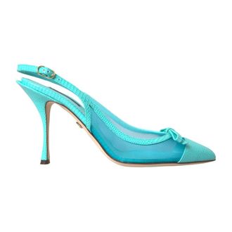 Dolce & Gabbana Blaue Leder Mesh Slingback Abs&auml;tze - - Shoes - Damen - Blau - 35 1/2 EU
