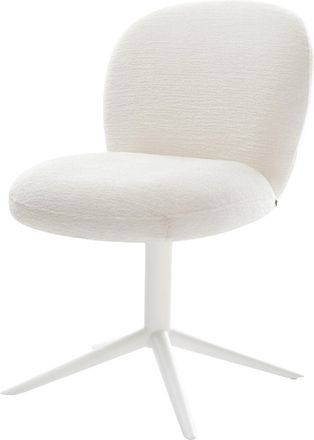 DELIFE Esszimmerstuhl Nube-Flex Fußkreuz Weiß Bouclé Soft Beige 360° drehbar Wippfunktion Taschenfederkern