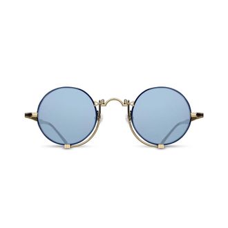 Matsuda Lunettes de Soleil Rondes Vintage en Titane Bleu Cobalt - Homme - Accessoires - Bleu - Taille: 45 MM