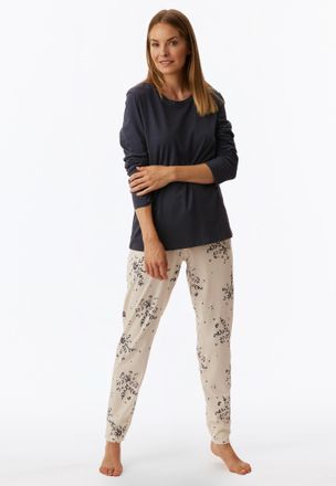 Schiesser Pyjama UNCOVER BY SCHIESSER UNCOVER Nightwear, Damen, Gr. 36, beige (808, blau), Obermaterial: 100% Baumwolle, Homewear-Sets Pyjama