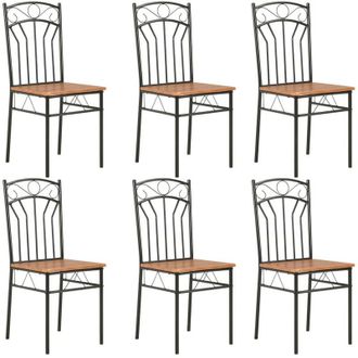 Les Tendances Chaises de salle &agrave; manger 6 pcs Marron MDFChaise de salle &agrave; manger bois fonc&eacute; et m&eacute;tal noir Wave - Lot de 6