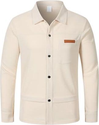Generic Veste chemise pour homme - Motif gaufr&eacute; - Veste de loisirs &agrave; manches longues avec boutonni&egrave;re - Veste de transition l&eacute;g&egrave;re - Chemise boutonn&eacute;e &agrave; manch