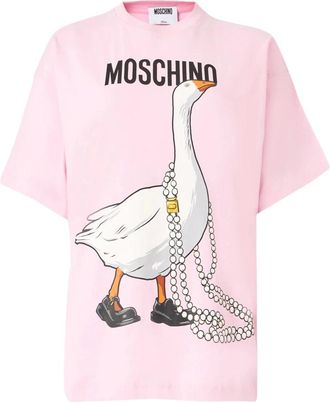 Moschino Femme, Tops, Rose, Taille: 36 FR Goose Cotton Jersey T-Shirt
