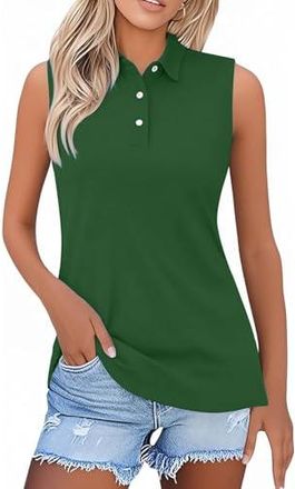Generic Polo sans manches pour femme en coton classique pour le sport, le golf, le tennis, le travail - T-shirt boutonné anti-humidité à séchage rapide pour g