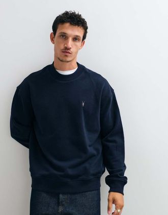 AllSaints Asher - Sweat ras de cou &agrave; logo - Bleu fonc&eacute;