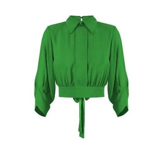 Elisabetta Franchi Femme, Blouses et Chemises, Vert, Taille: 42 FR Chemise en Georgette avec Ceinture
