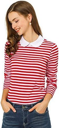 Allegra K Haut ray&eacute; &agrave; Manches Longues pour Femmes Rouge S