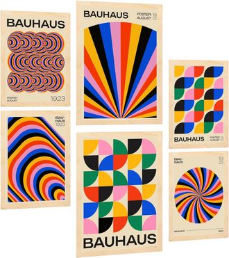 Nacnic Set mit 6 Postern Geometrische Bauhaus-Farben und -Formen Designillustrationen zur Dekoration der W&auml;nde Ihres Zuhauses. R&auml;ume A3 & A4 Rahmenlos