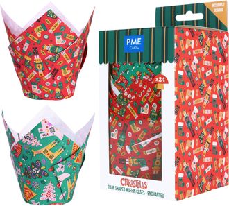PME Weihnachtliche Tulpen-Muffinförmchen - Verzaubert (24 Stück)