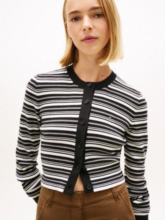 Tommy Jeans Strickjacke TJW CREW NECK STRIPE CARDI EXT reine Baumwolle, Streifen Look