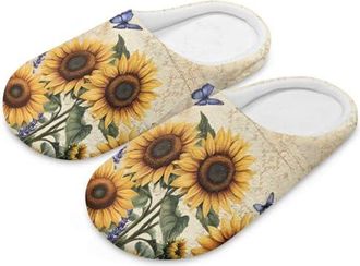 Coloranimal Pantoufles dint&eacute;rieur r&eacute;utilisables en coton pour femme - Pour chambre dinvit&eacute;s - Chaussures dint&eacute;rieur tendance &agrave; bout ferm&eacute;, Papillon tournesol vint