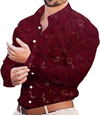 Generic Chemise habill&eacute;e &agrave; imprim&eacute; g&eacute;om&eacute;trique pour homme, chemise imprim&eacute;e feuille dor, chemises luxueuses et sophistiqu&eacute;es, chemises confortables &agrave; manches 