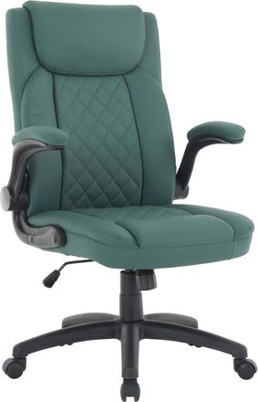 CARRYHOME Chefsessel, Dunkelgrün, Metall, Kunststoff, Textil, Drehkreuz, 63.5x110-120x68 cm, Sitzfläche 360° drehbar, gepolsterte Armlehnen