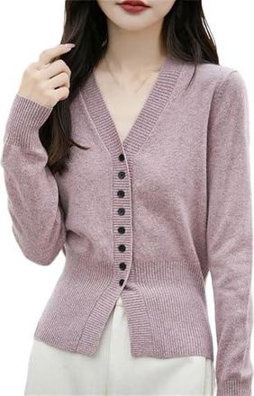 Generic Cardigan dhiver tendance en tricot &agrave; col en V pour femme Couleur unie, Xiangyu Violet, Taille XL