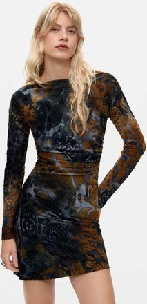 Desigual robe courte flock&eacute;e en bleu marine et marron