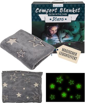 Out of the Blue Kuscheldecke Sterne mit Glow in The Dark Effekt - Flauschige Fleece-Decke 135&times;173 cm - leuchtende Wohndecke f&uuml;r Sofa, Bett & Kinderzimmer