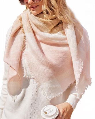 Lantch Damen Schal Kariert &uuml;bergro&szlig;er Quadratisch Deckenschal Herbstschal Winterschal Karo Tartan Streifen Plaid Muster XXL Oversized Fransen Poncho (Stil 3)