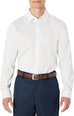 Amazon Essentials Herren Langärmliges, knitterfreies Regular-Fit-Stretch-Anzughemd, Marineblau Weiß Diamond Geo, XXL