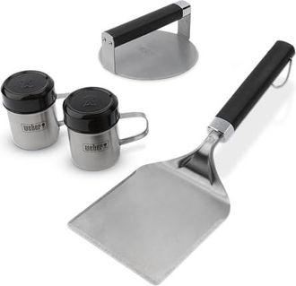 Weber Smashed Burger Set/besteht aus Burger Presse, Wender und 2X Gew&uuml;rzstreuern, aus Edelstahl - Silber (3401364)