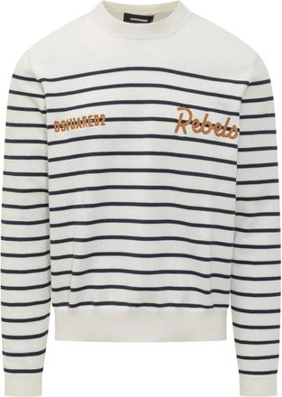 Dsquared2 Homme, Pulls, Blanc, Taille: S Striped Knit Pullover