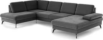 Cavadore Cavadore Wohnlandschaft Moritz / Sofalandschaft mit Longchair im trendigen Design, Sitztiefenverstellung und mattschwarzen Metallfüßen / 212 x 82 x 33