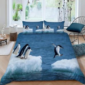 Generic Housse de Couette 200x200 Manchots de Lantarctique Parure de Lit 2 Personnes Animaux Mignons Imprim&eacute;e 3D Microfibre Literie Set 3 Pi&egrave;ces avec Housses 