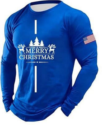 Generic T-shirt &agrave; manches longues et col rond pour les vacances, t-shirt graphique doux, d&eacute;contract&eacute;, coupe d&eacute;contract&eacute;e, chemise fantaisie, bleu, 3XL