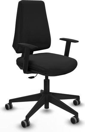 Piqueras y Crespo Elche Drehstuhl, schwarz, mit 1D-Armlehnen, ausgestattet mit Permanentkontakt und Schneideschaum, 65 mm Rollen, Parkett, Schwarz