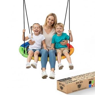 SereneLife Nestschaukel Regenbogen 100 cm - Runde H&auml;ngeschaukel f&uuml;r Kinder & Erwachsene mit gepolstertem Rahmen & wetterfestem Stoff F&uuml;r Garten & Zimmer, 270 kg 