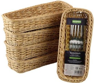 KESPER | Brot- und Obstkorb, 5er Pack, Material: Voll-Kunststoffgeflecht, Maße: 28 x 11,5 x 5,5cm, Farbe: Braun |1978015