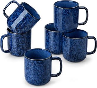 VANCASSO Lot de 6 Grandes Tasses &agrave; Caf&eacute; en Gr&egrave;s - 480ml - Ensemble de Mugs avec Anse pour Th&eacute;, Caf&eacute;, Lait, Cappuccino - R&eacute;sistant au Lave-vaisselle et Micro-on