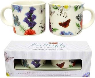 Puckator Set mit zwei Kaffeetassen aus Porzellan mit Schmetterlingen, Tieren - Original Englisches Design Butterfly Meadows - Espresso Cup