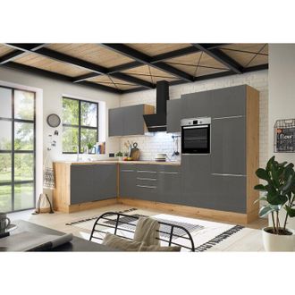 Respekta K&uuml;che K&uuml;chenzeile Winkelk&uuml;che Marleen Premium 340 cm Grau Artisan Eiche Respekta