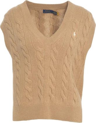 Polo Ralph Lauren Femme, Pulls, Beige, Taille: 42 FR Pull Beige en Tricot à Câble Col en V