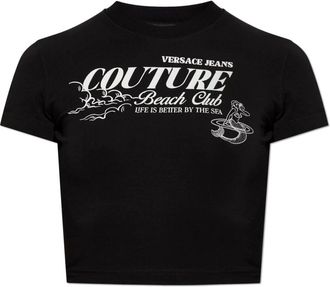 Versace Jeans Couture Femme, Tops, Noir, Taille: 38 FR T-Shirt avec Imprim&eacute; Paillet&eacute;